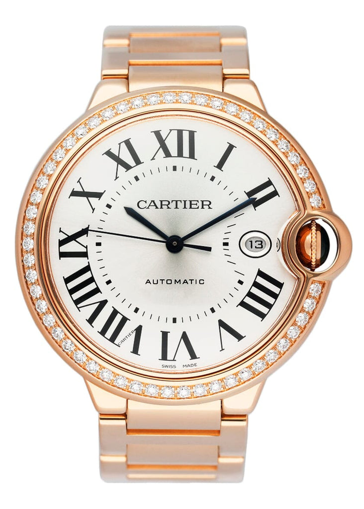 Cartier Ballon Bleu WJBB0038 Diamond 18K Rose Gold Mens Watch Box Pape