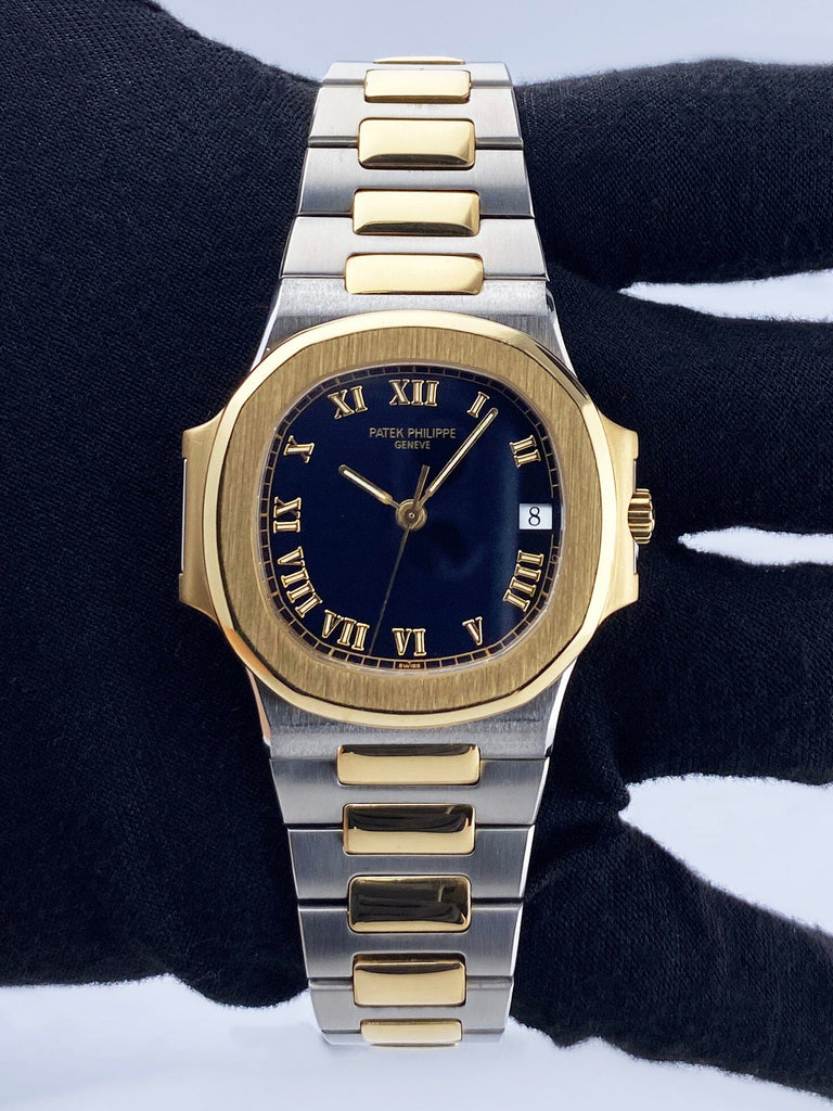 Patek Philippe Nautilus 3800 Black Roman Dial Two Tone Mens Watch