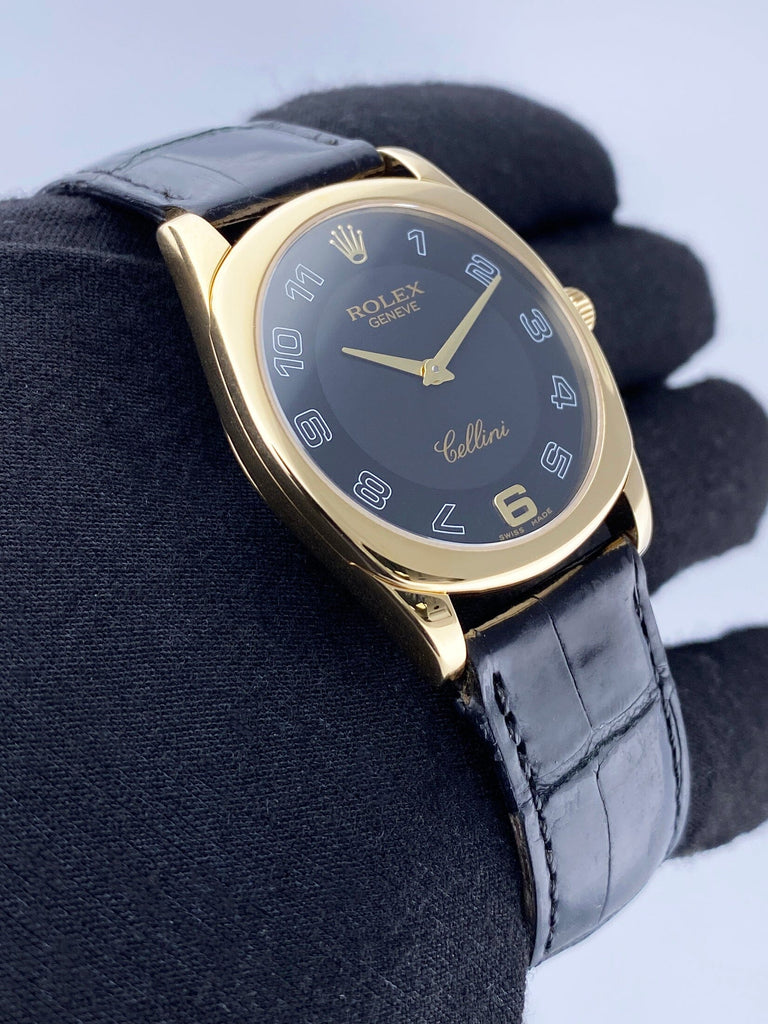 Rolex Cellini Danaos 4233/8 Black Dial 18K Yellow Gold Mens Watch Box