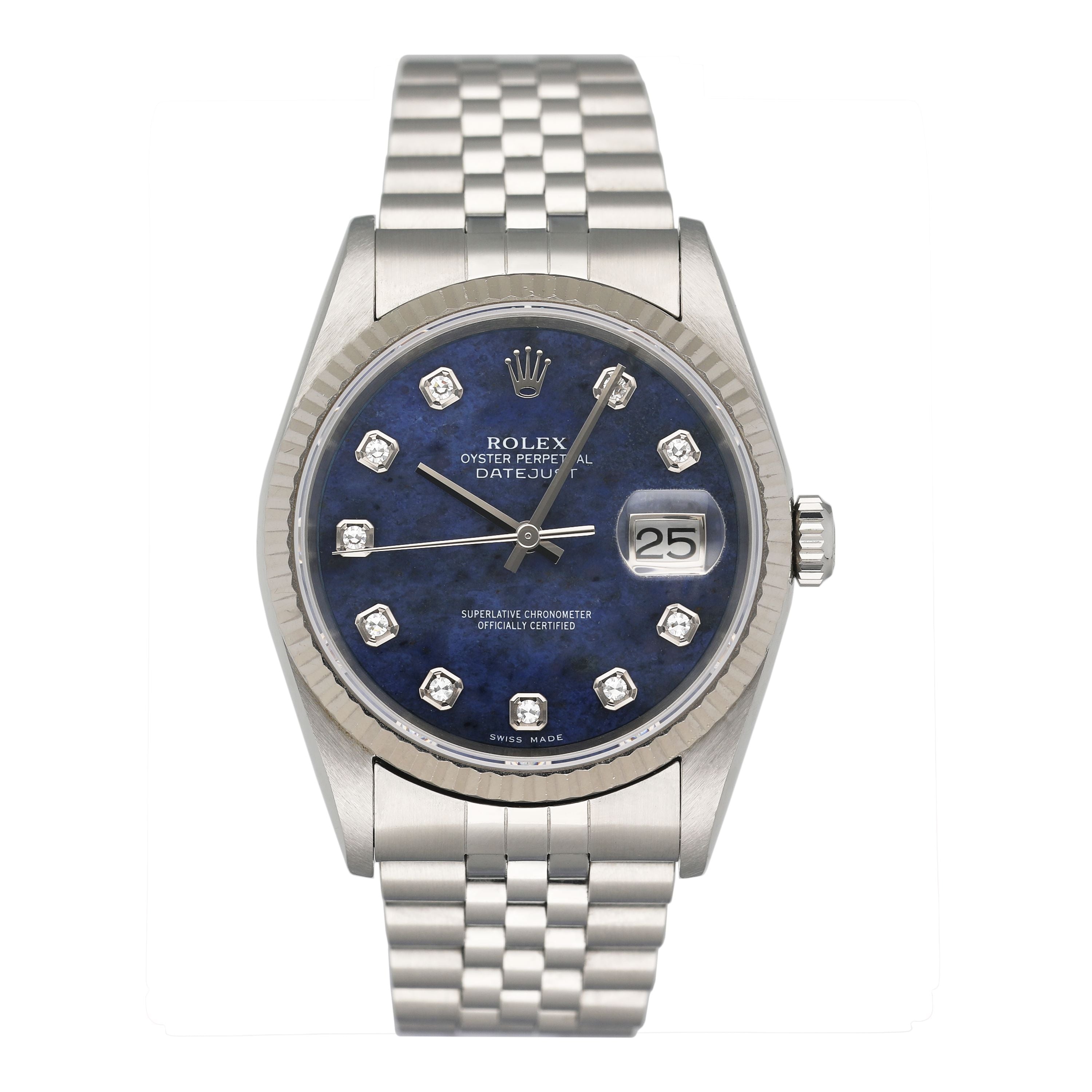 Rolex Datejust 16234 Diamond Sodalite Stone Dial Mens Watch – Phigora