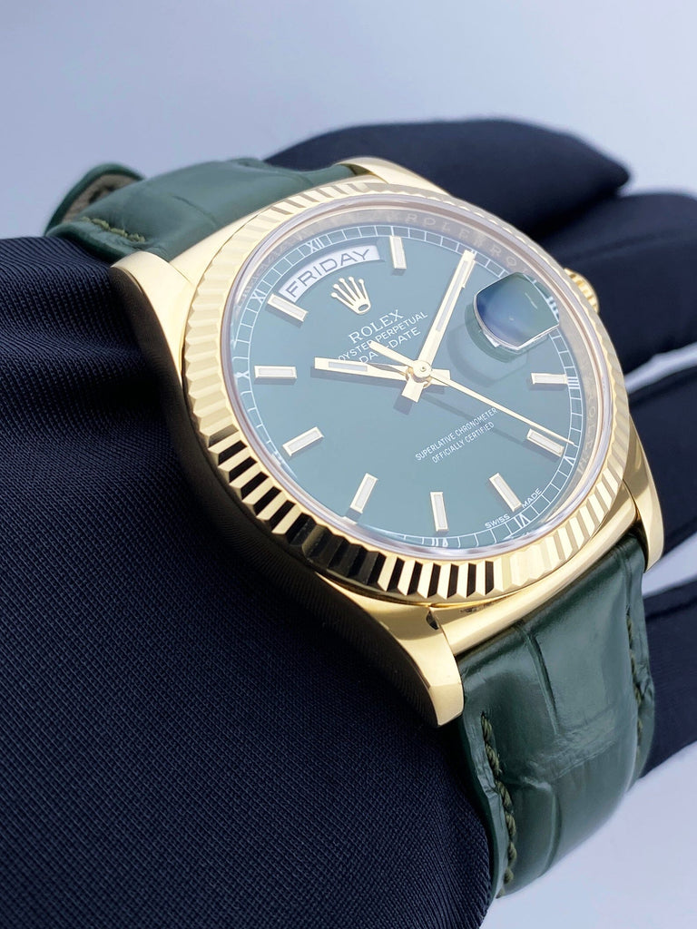 Rolex Day Date 118138 Green Dial 18K Yellow Gold Mens Watch
