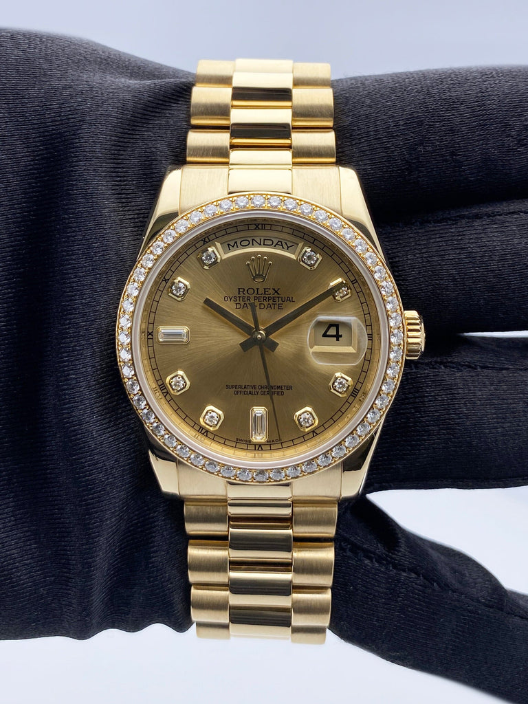 Rolex Day-Date 118348 Diamond Dial 18K Yellow Gold Mens Watch