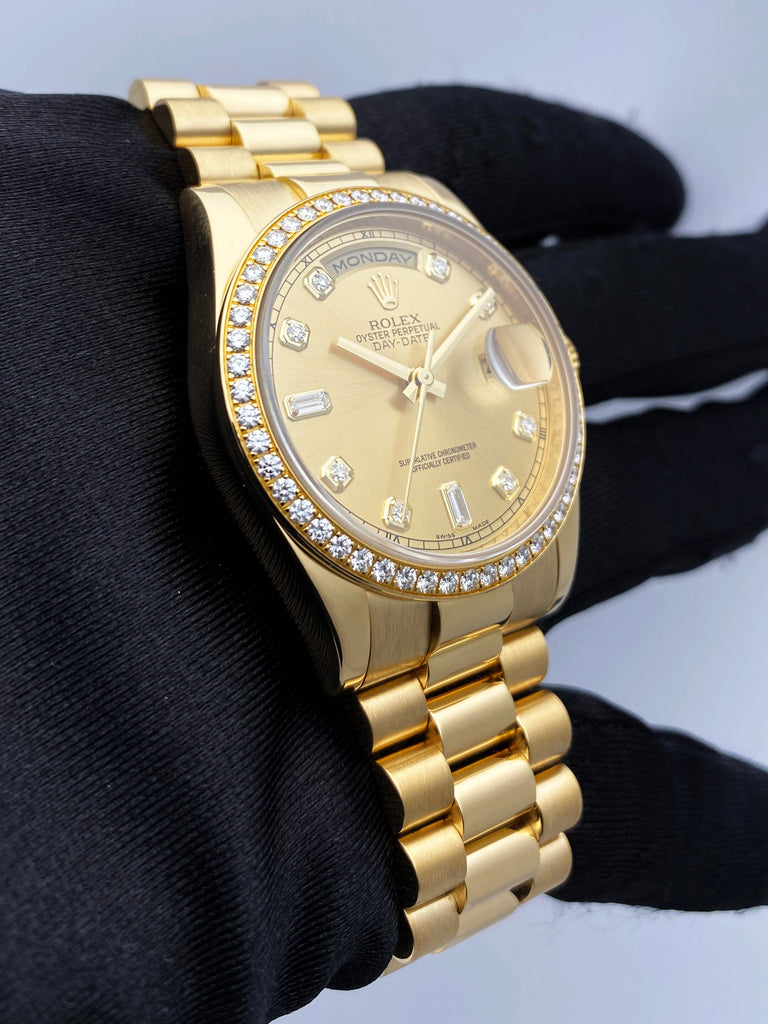Rolex Day-Date 118348 Diamond Dial 18K Yellow Gold Mens Watch