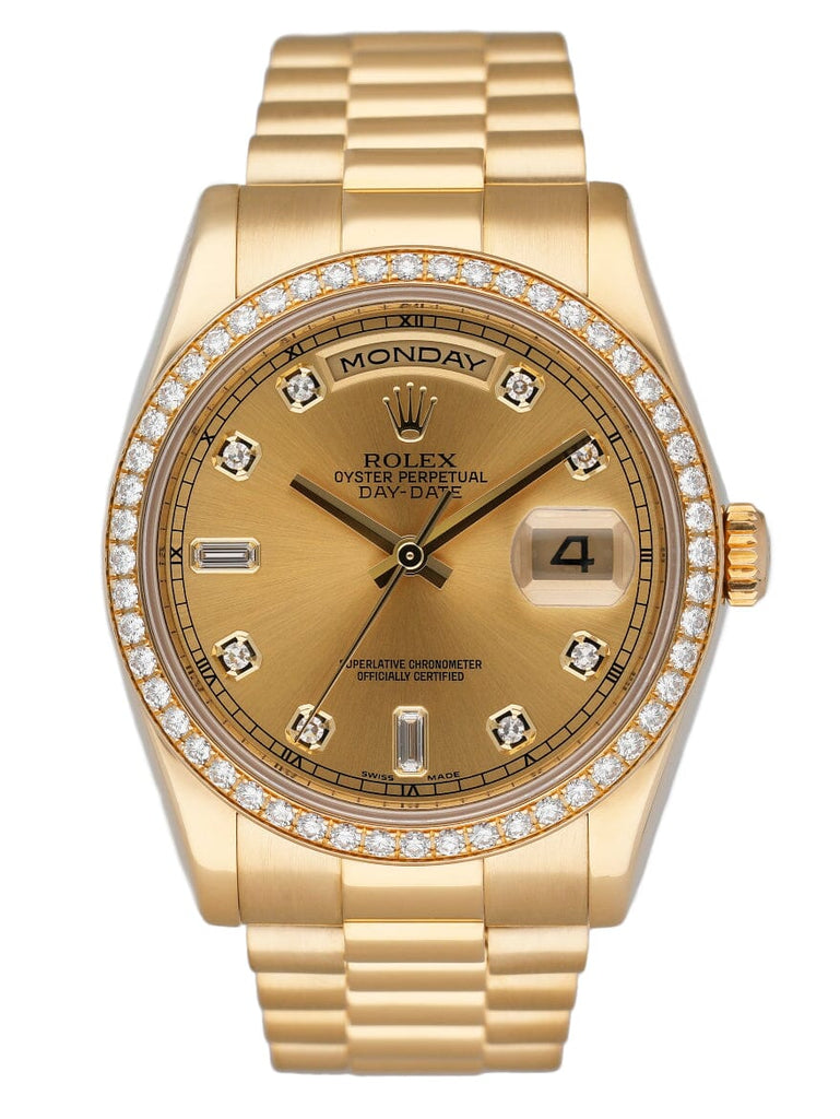 Rolex Day-Date 118348 Diamond Dial 18K Yellow Gold Mens Watch