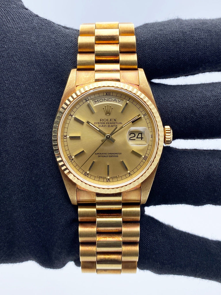 Rolex Day Date 18238 18K Yellow Gold Mens Watch Papers