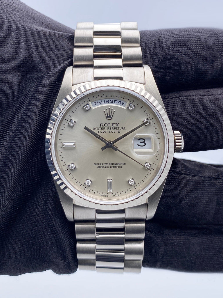 Rolex Day Date 18239 President 18K White Gold Diamond Dial Mens Watch