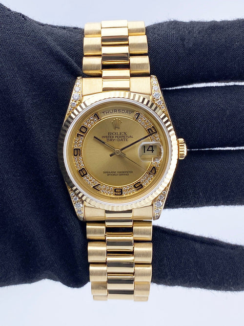 Rolex Day-Date 18338 Diamond 18K Yellow Gold Mens Watch