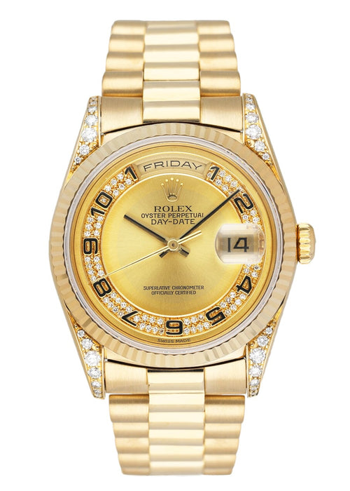 Rolex Day-Date 18338 Diamond 18K Yellow Gold Mens Watch