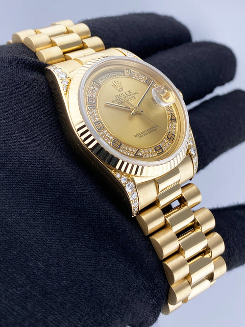 Rolex Day-Date 18338 Diamond 18K Yellow Gold Mens Watch