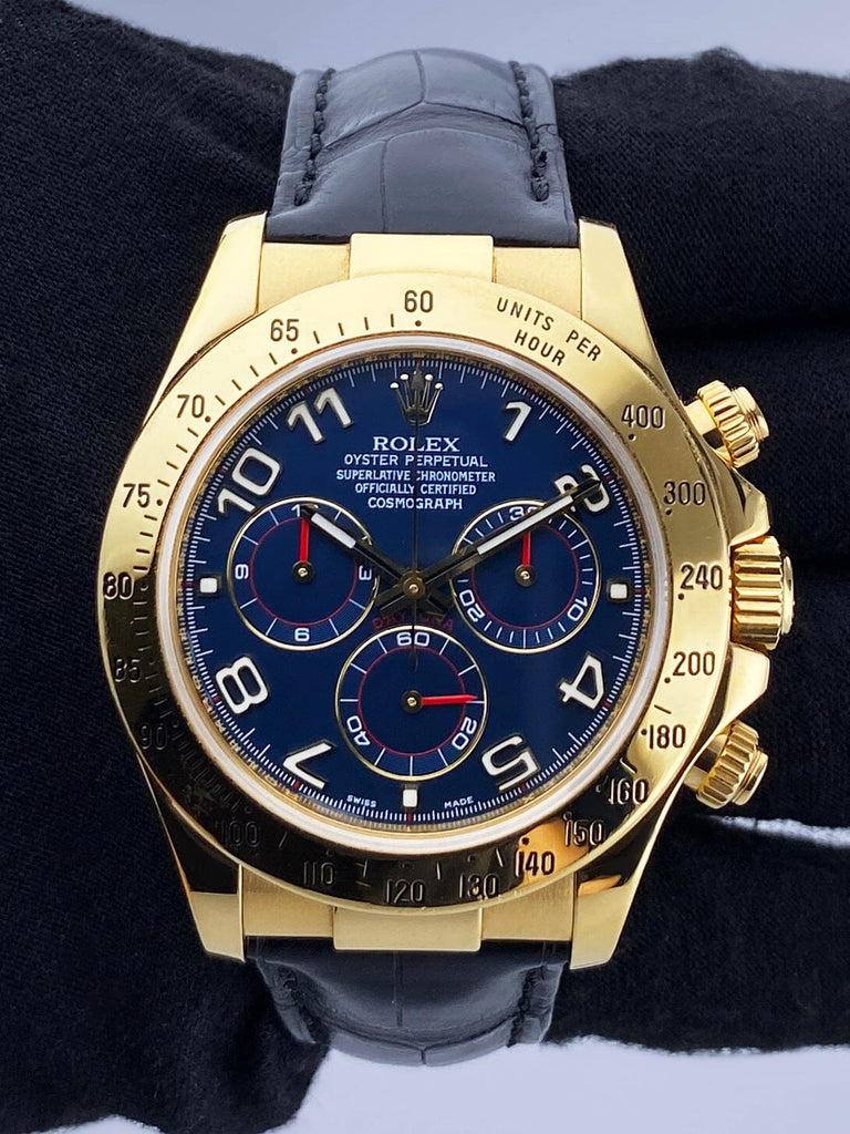 Rolex Daytona 116518 Blue Racing dial Yellow Gold Mens Watch