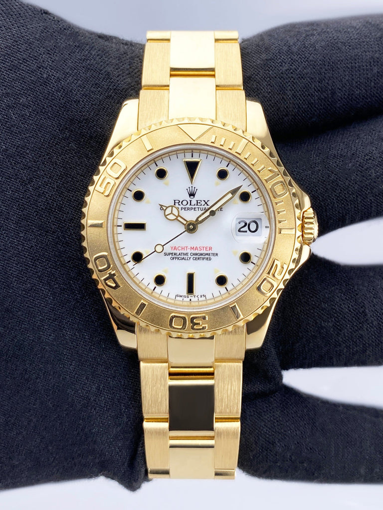Rolex Yacht Master 68628 White Dial 18K Yellow Gold Mens Watch