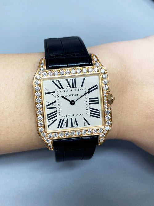 Cartier Santos Dumont WH100351 Rose Gold Diamond Ladies Watch Box Pape