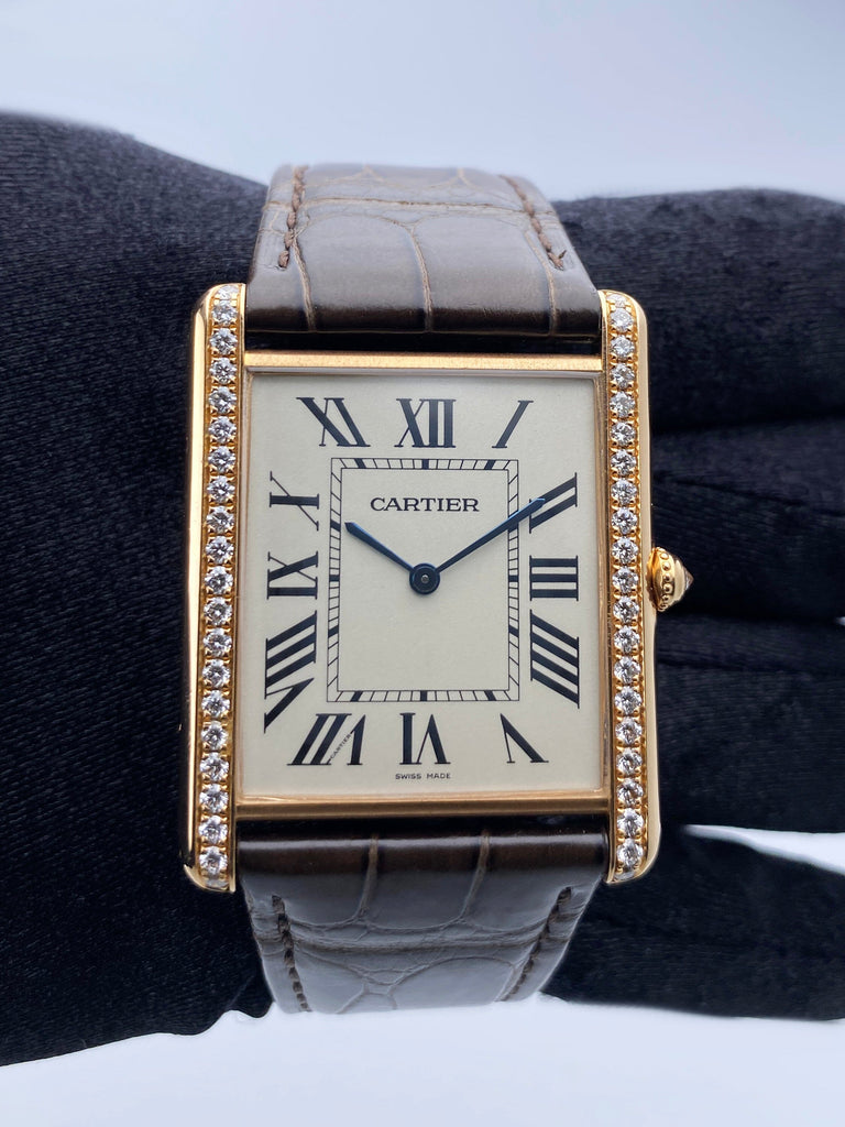 Cartier Tank Louis XL WT200005 Diamond 18K Rose Gold Mens Watch Box Pa