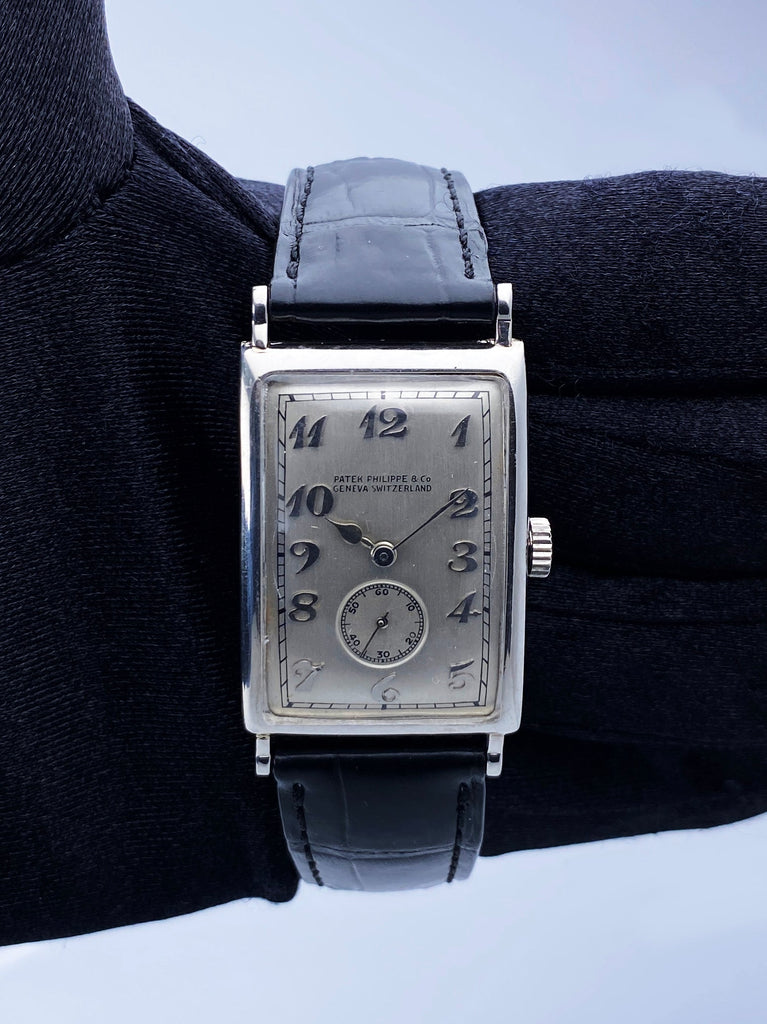 Patek Philippe Platinum Curved Rectangular Art Deco Mens Watch