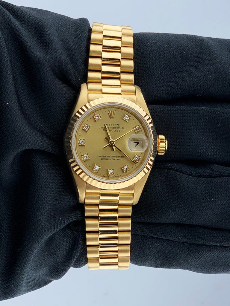 Rolex Datejust 69178 18K Yellow Gold Diamond Dial Ladies Watch