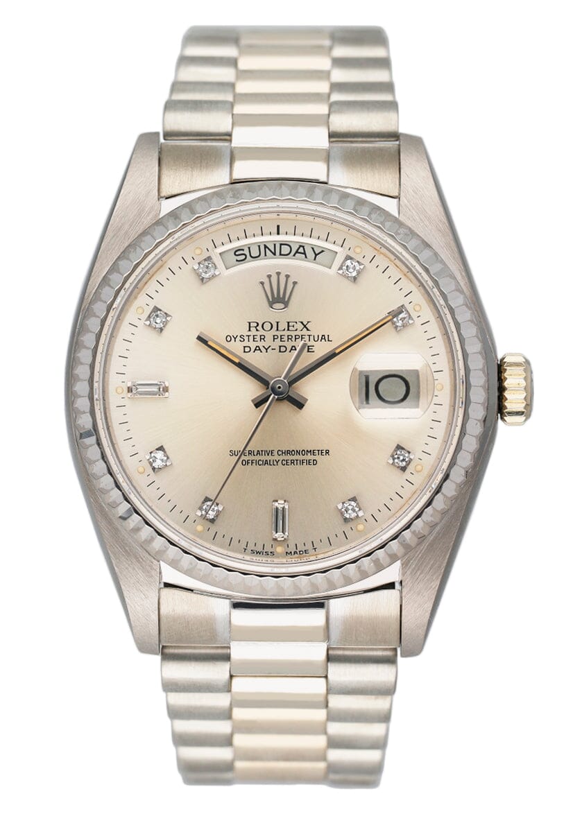 Rolex Day-Date 18039 Diamond Dial 18K White Gold Mens Watch – Phigora