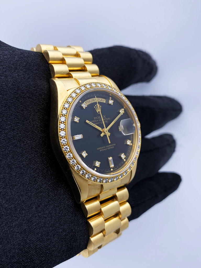 Rolex Day Date 18348 Diamond Black Dial Mens Watch