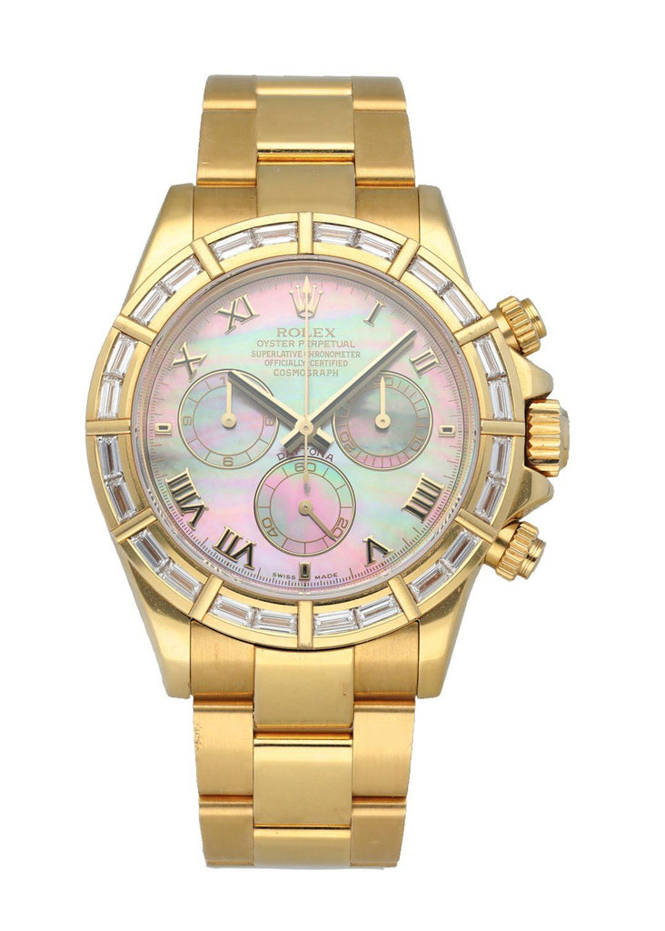 Rolex Daytona MOP 116568 Yellow Gold Baguette Diamond mens Watch