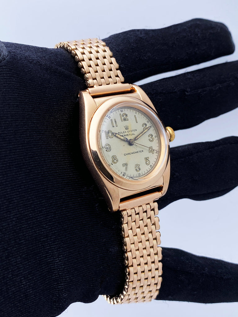 Rolex Oyster Perpetual Bubble Back 3131 Rose Gold Watch